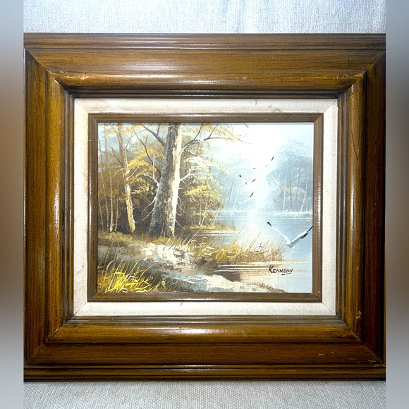 Art | Vintage Oil Painting On Canvas Signed Kennedy Autumn Pond In The ...
